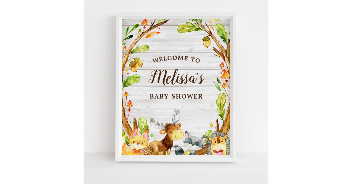 Rustic Watercolor Woodland Animals Welcome Poster | Zazzle