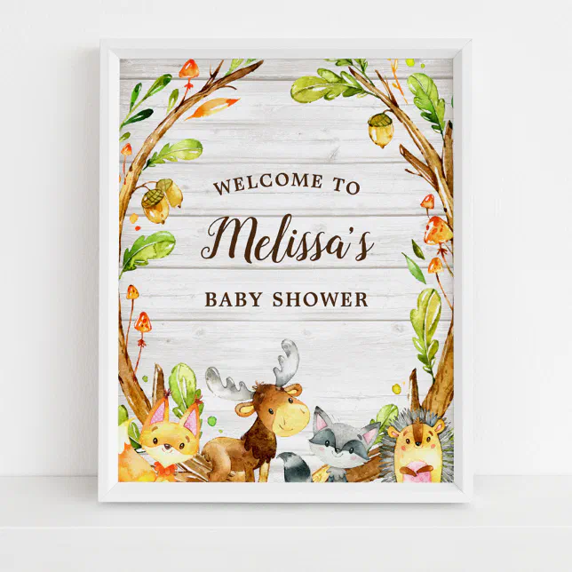Rustic Watercolor Woodland Animals Welcome Poster | Zazzle