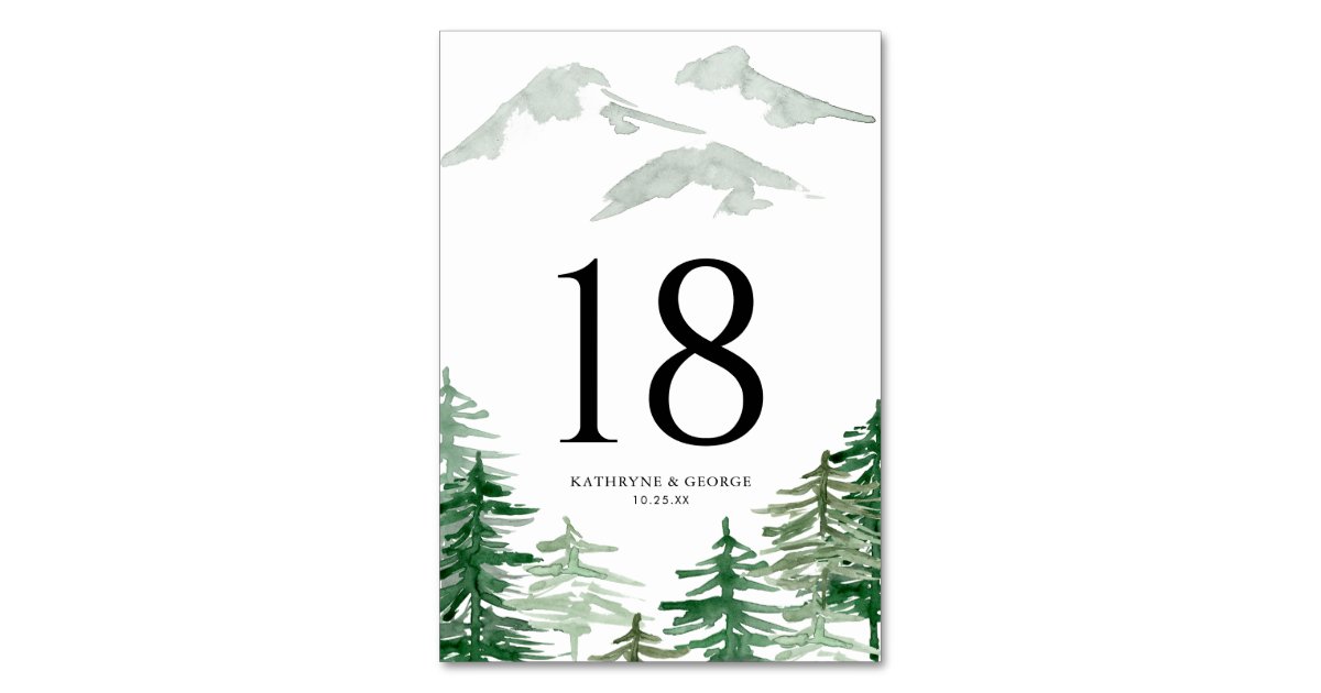 Rustic Watercolor Woodland Forest Wedding Table Number | Zazzle