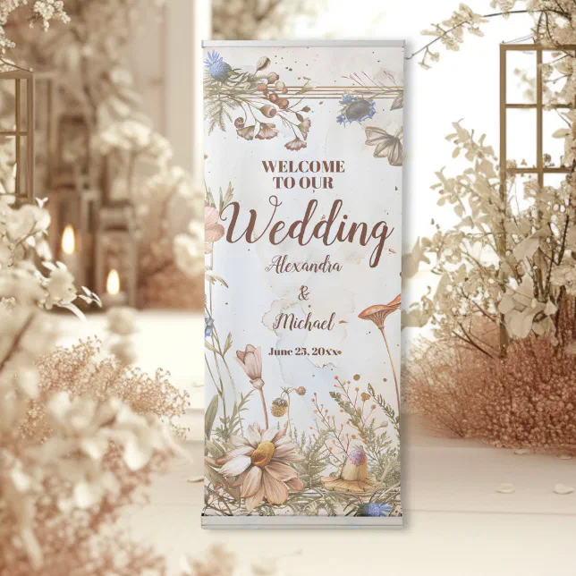 Rustic Watercolor Woodland Wedding Retractable Banner | Zazzle