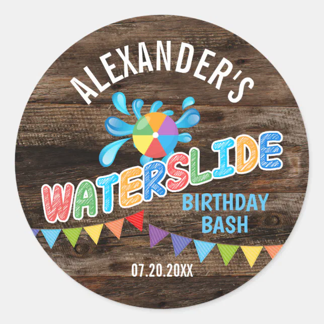 Rustic Waterslide Party Sticker | Zazzle