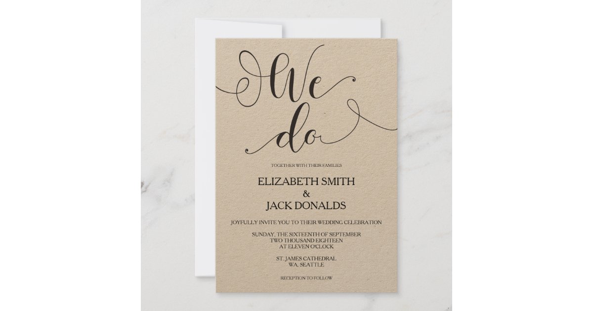 Rustic We Do Wedding Invitation Card - Calligraphy | Zazzle