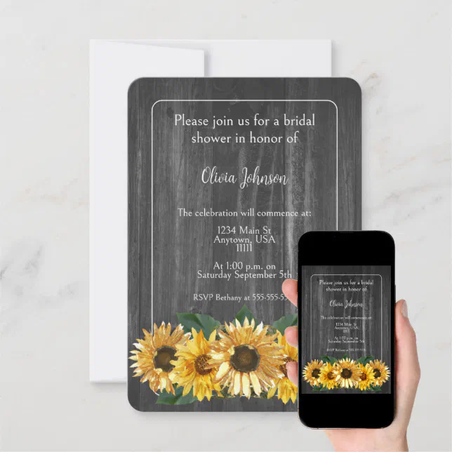 Rustic Weathered Sunflower Bridal Shower Invitation | Zazzle