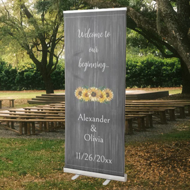 Rustic Weathered Sunflower Wedding Retractable Banner | Zazzle