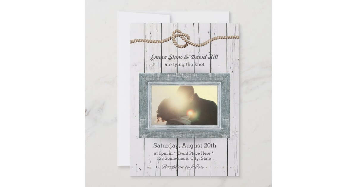 Rustic Weathered Wood Background Photo Wedding Invitation | Zazzle