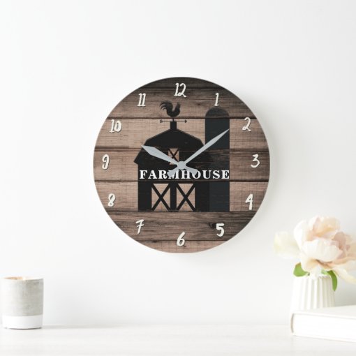 Rustic Weathered Wood Black Barn Country Farmhouse Large Clock | Zazzle