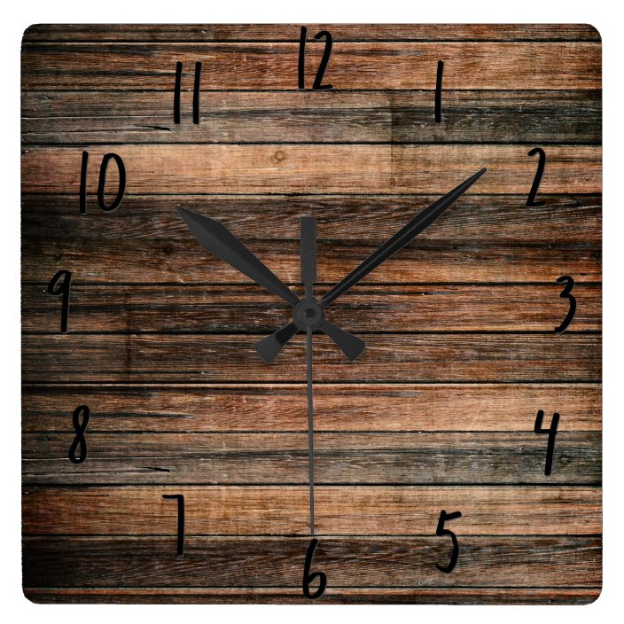 Rustic Weathered Wood Brown Barn Country Farmhouse Square Wall Clock ...