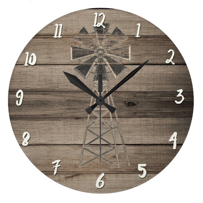 Rustic Weathered Wood Country Wind Mill Large Clock | Zazzle.com