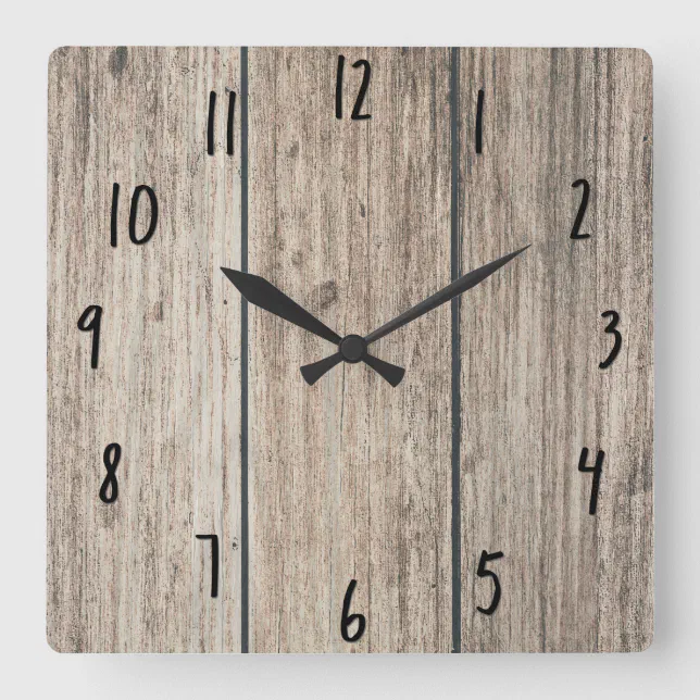 Rustic Weathered Wood Farmhouse Barn Country Square Wall Clock | Zazzle
