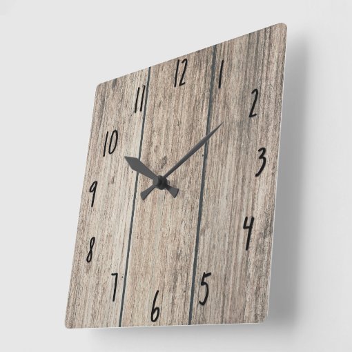 Rustic Weathered Wood Farmhouse Barn Country Square Wall Clock | Zazzle