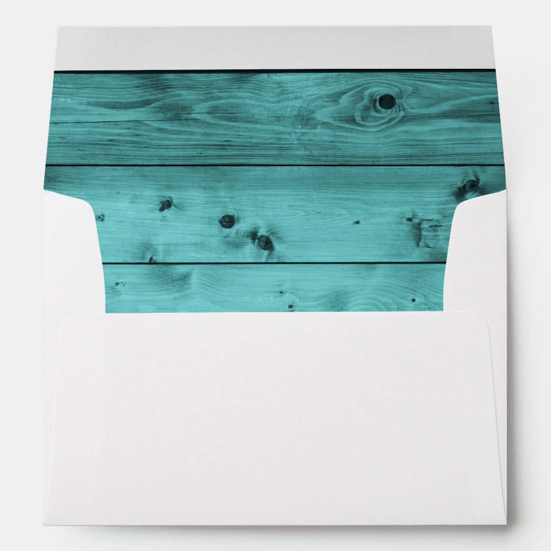 Rustic Weathered Wood Teal Wedding 5X7 Envelope | Zazzle