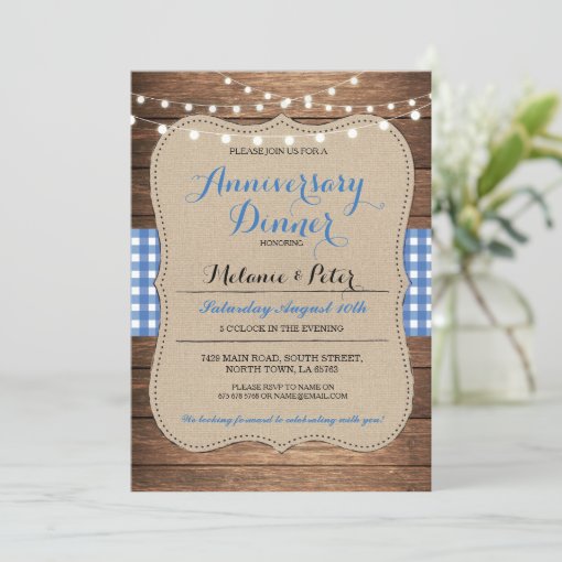 Rustic Wedding Anniversary Blue Party Invitation | Zazzle