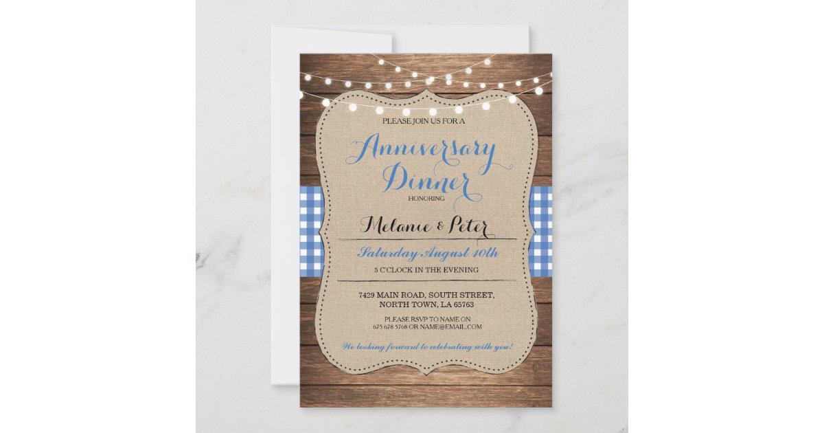 Rustic Wedding Anniversary Blue Party Invitation | Zazzle