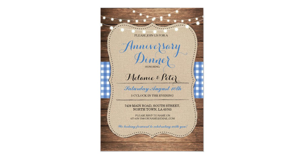 Rustic Wedding Anniversary Blue Party Invitation | Zazzle.com