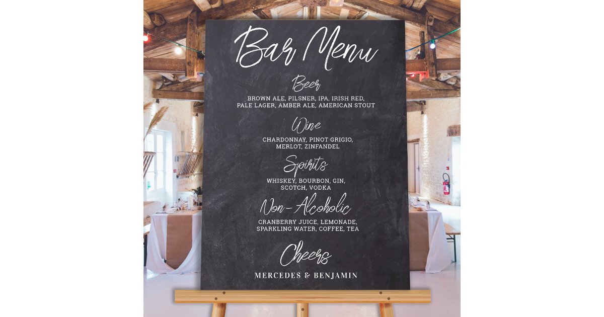 Rustic Wedding Bar Personalized Drink Menu Foam Board | Zazzle