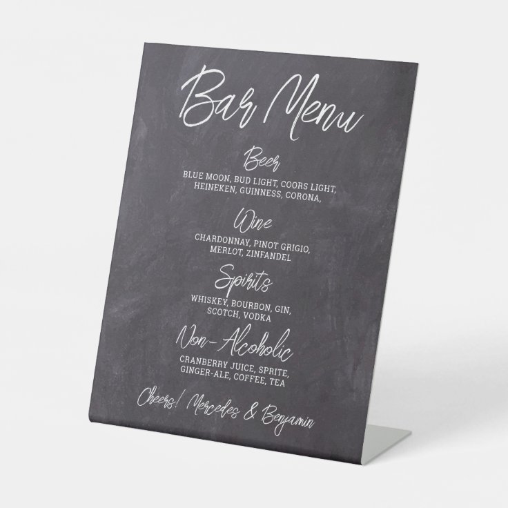 Rustic Wedding Bar Personalized Drink Menu Pedestal Sign | Zazzle