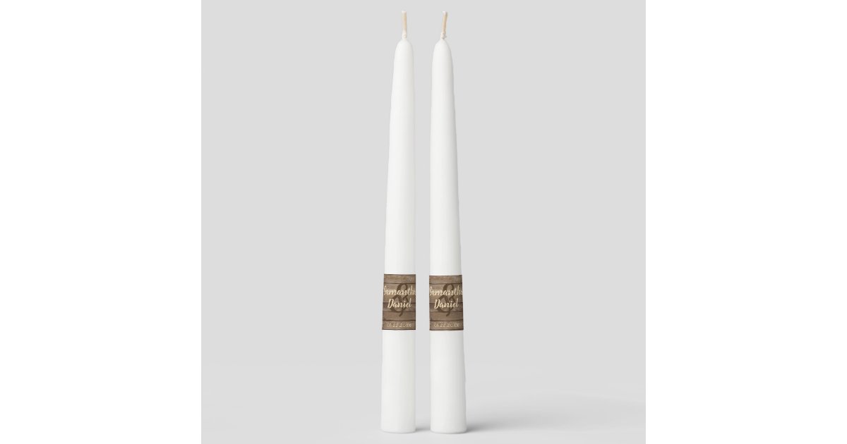 Rustic Wedding Barn Wood Personalized Taper Candle | Zazzle