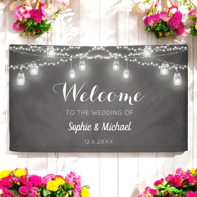 Rustic Wedding Black White Welcome Banner | Zazzle
