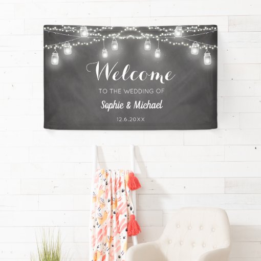 Rustic Wedding Black White Welcome Banner | Zazzle