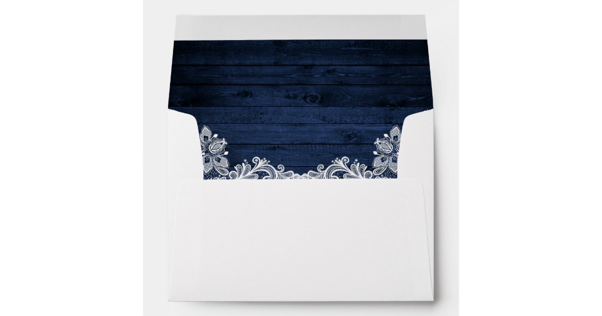 Rustic Wedding Blue Wood and Lace Envelope | Zazzle