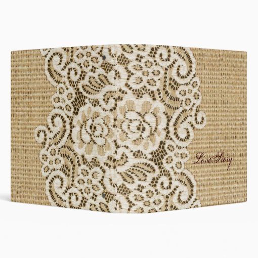 rustic wedding burlap lace country wedding 3 ring binder | Zazzle