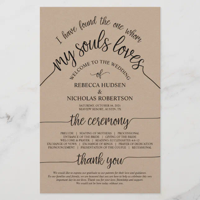 Rustic Wedding Ceremony Program Brown Kraft Card | Zazzle