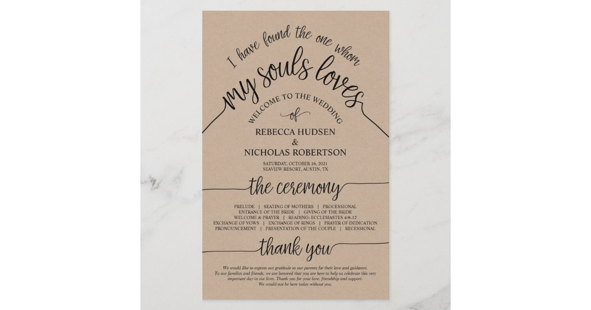 Rustic Wedding Ceremony Program Brown Kraft Card | Zazzle