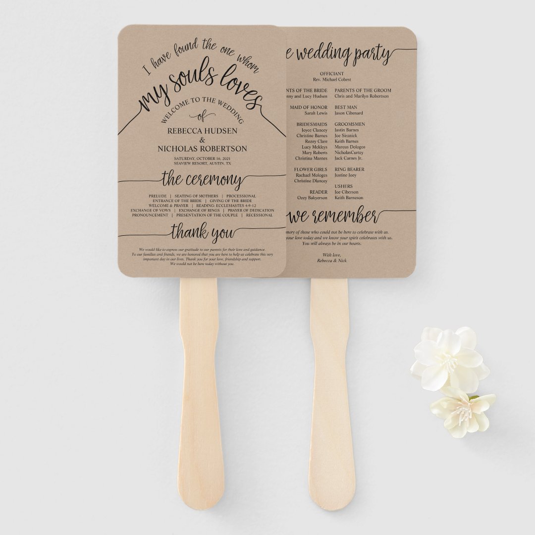 Rustic Wedding Ceremony Program Brown Kraft Fan | Zazzle