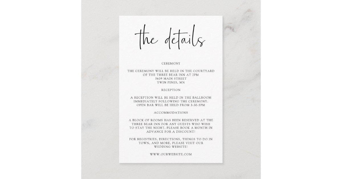 Rustic Wedding Details Invitation Insert | Zazzle