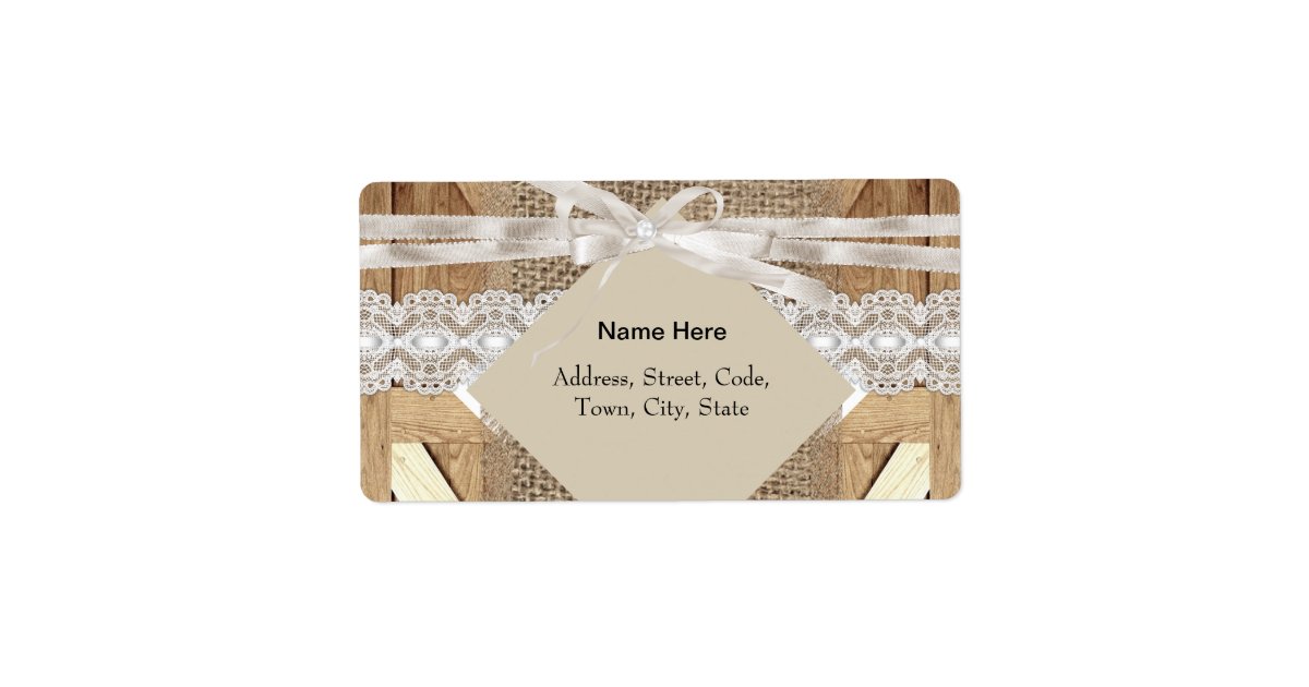 Rustic Wedding Door Beige White Lace Wood Burlap Label | Zazzle