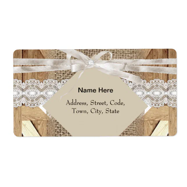 Rustic Wedding Door Beige White Lace Wood Burlap Label | Zazzle