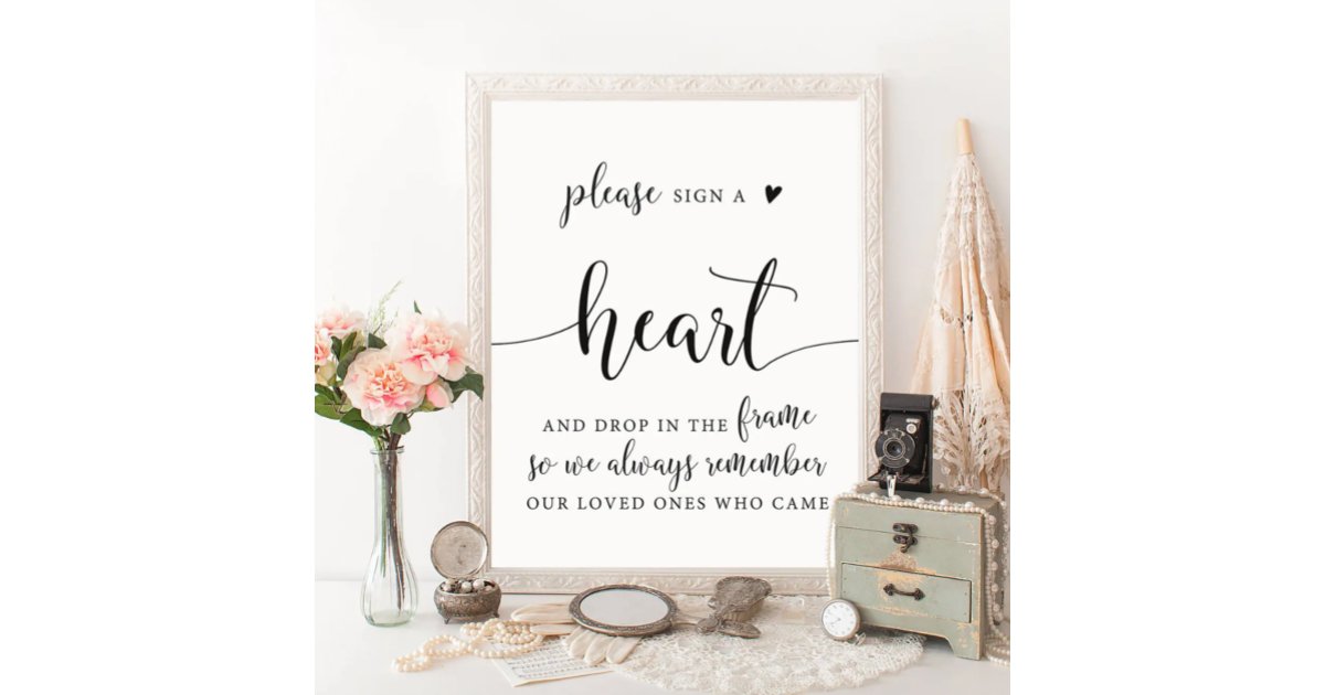 Rustic Wedding Drop A Heart Guest Book Sign | Zazzle