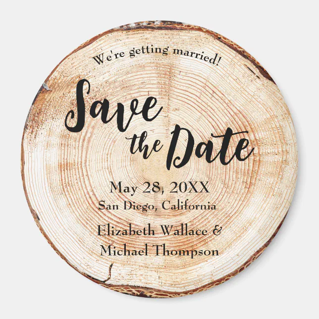 Rustic Wedding Handwritten script Wood grain Magnet | Zazzle