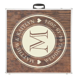Rustic Wedding Heart Monogram in Dark Walnut Beer Pong Table | Zazzle