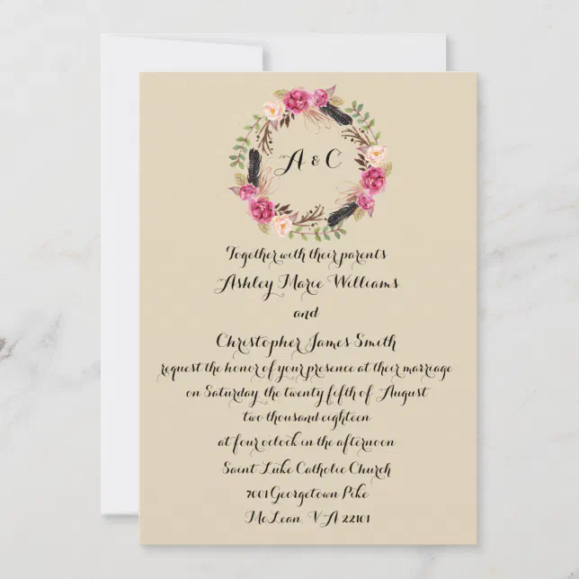 Rustic Wedding Invitation Floral Wedding Invite | Zazzle