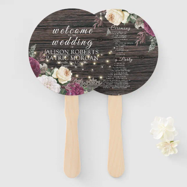 Rustic Wedding Lace Floral Wedding Program Hand Fan | Zazzle