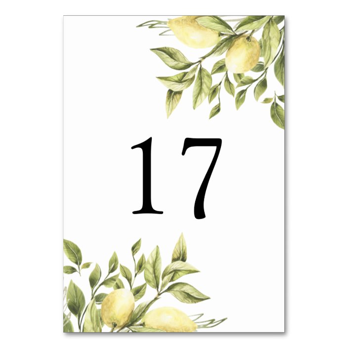 Rustic Wedding Lemon Greenery Table Number | Zazzle.com