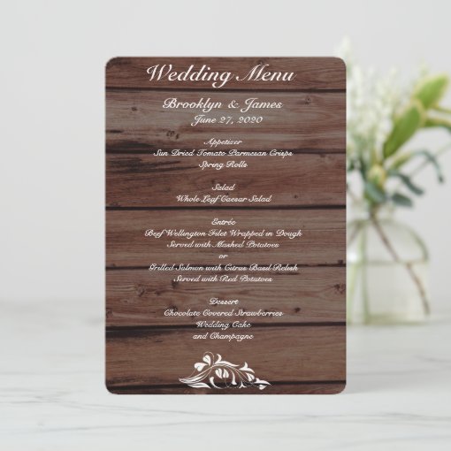 Rustic Wedding Menu Custom Invitations | Zazzle