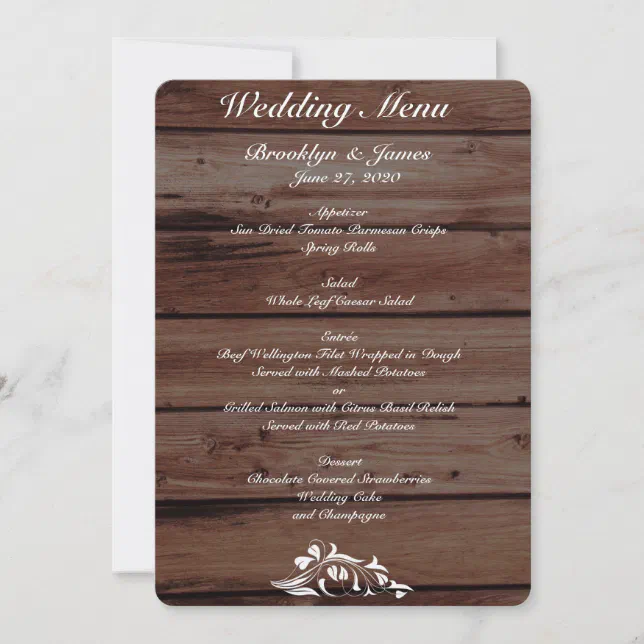 Rustic Wedding Menu Custom Invitations | Zazzle