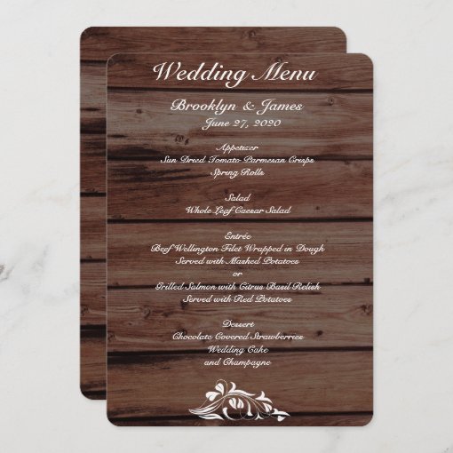 Rustic Wedding Menu Custom Invitations | Zazzle