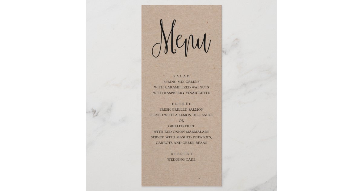 Rustic wedding menu. Modern kraft dinner menu | Zazzle