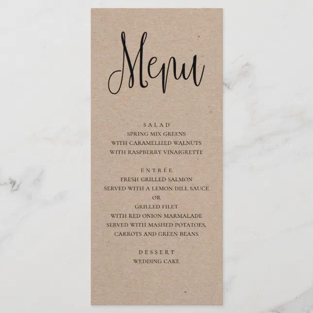 Rustic wedding menu. Modern kraft dinner menu | Zazzle