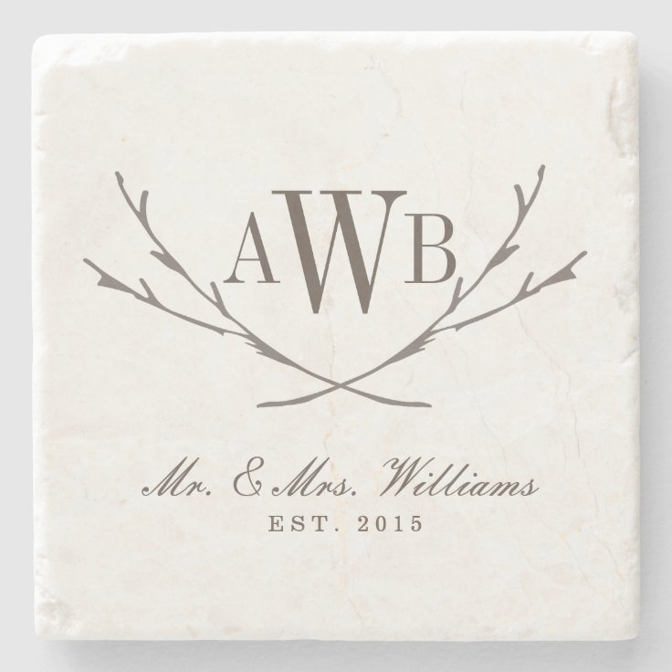 Rustic Wedding Monogram Coasters | Zazzle