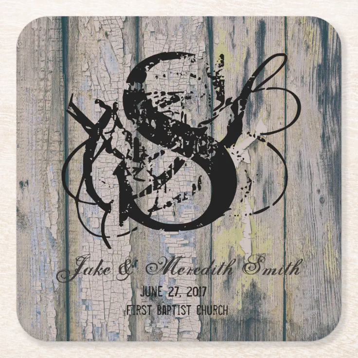 Rustic Wedding Monogram Wood Background Coasters | Zazzle