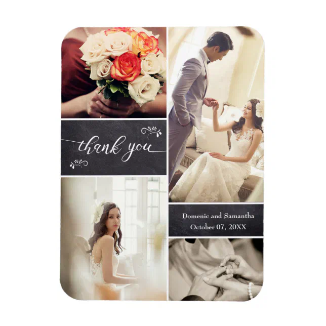 Rustic Wedding Photo collage chalkboard blocks Magnet | Zazzle