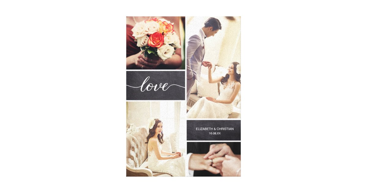 Rustic Wedding Photo Collage Love script Canvas Print | Zazzle