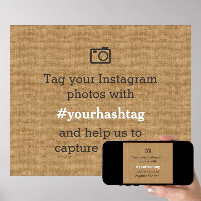 Rustic Wedding Photos Hashtag Burlap Poster | Zazzle