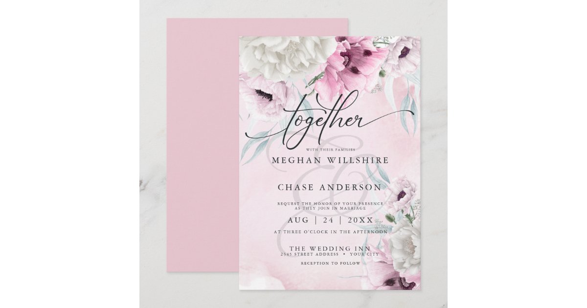 Rustic Wedding Pink Floral Invitation | Zazzle