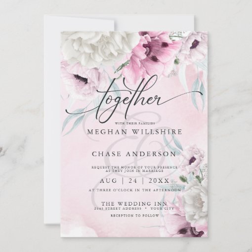 Rustic Wedding Pink Floral Invitation | Zazzle
