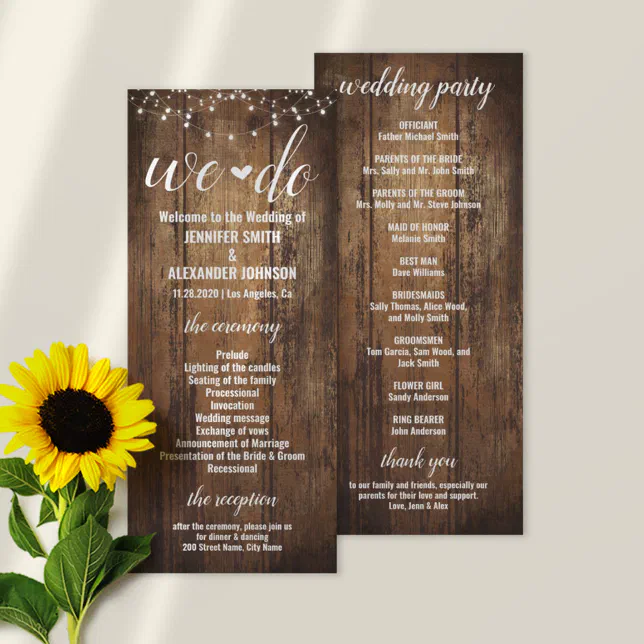 Rustic Wedding Program | Zazzle